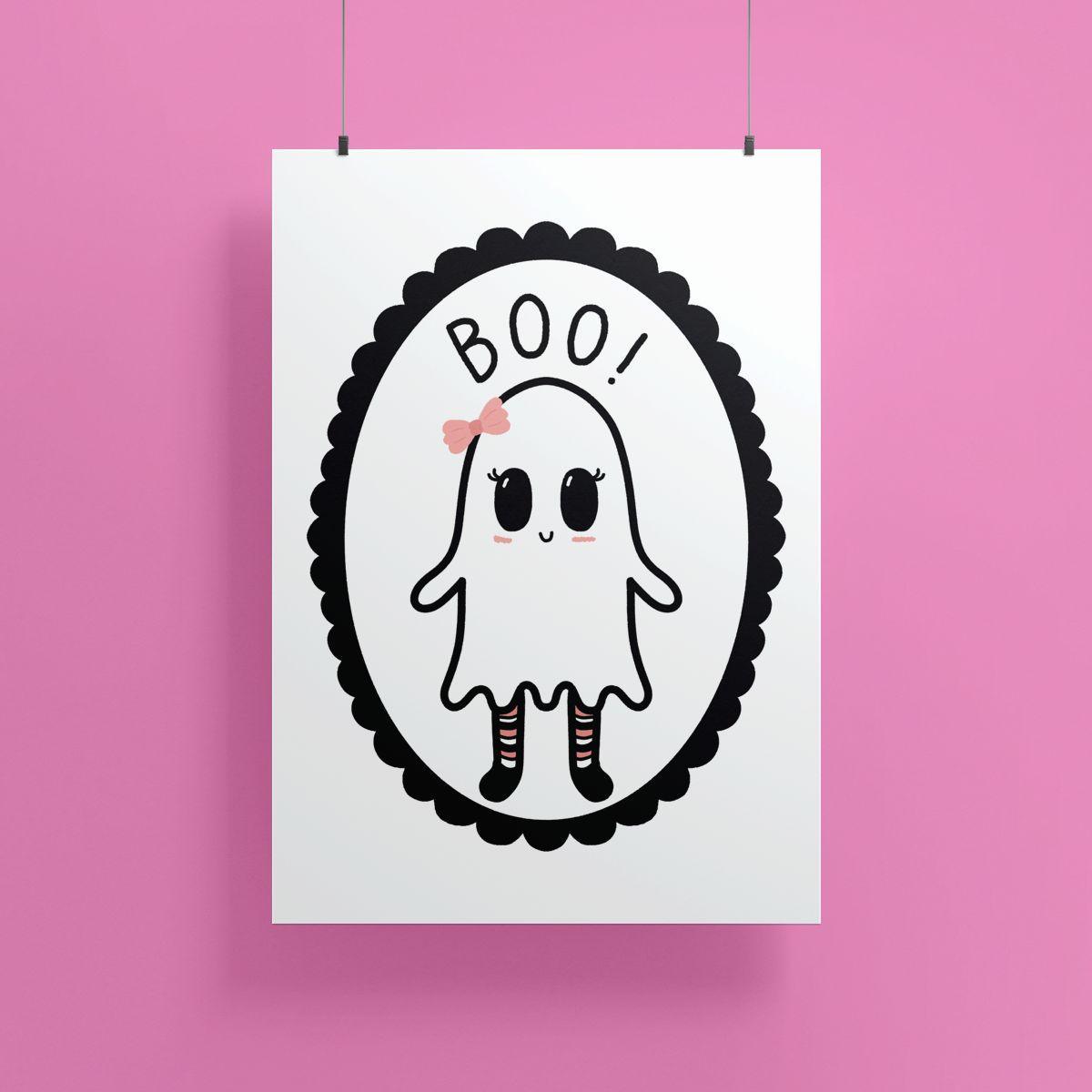 Boo! Cute Ghost Girl | Art Print – Scaredy Cat Studio