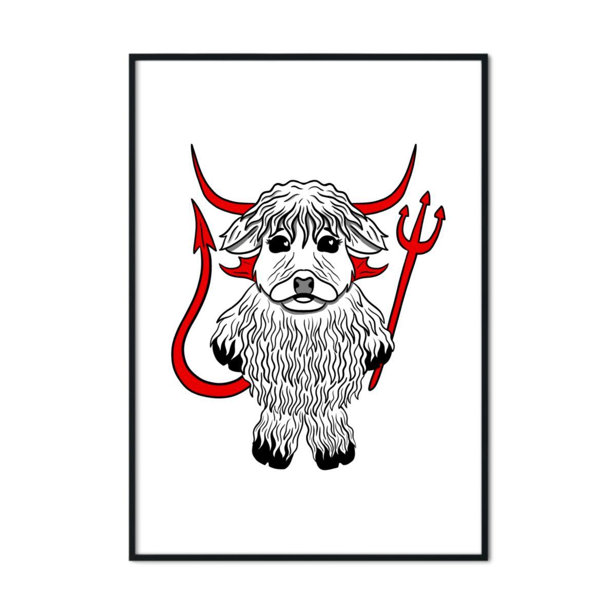 Highland Cow in a Devil Costume | A2 Poster – Scaredy Cat Studio